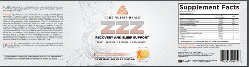 Core Nutritionals Core ZZZ Recovery & Sleep Support - EveryBody Nutrition